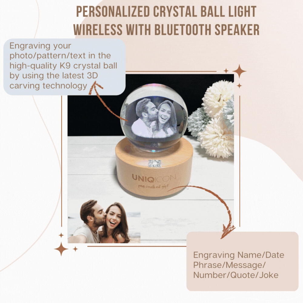 Personalized 3D Photo Carving Crystal Ball Speaker Custom Gift